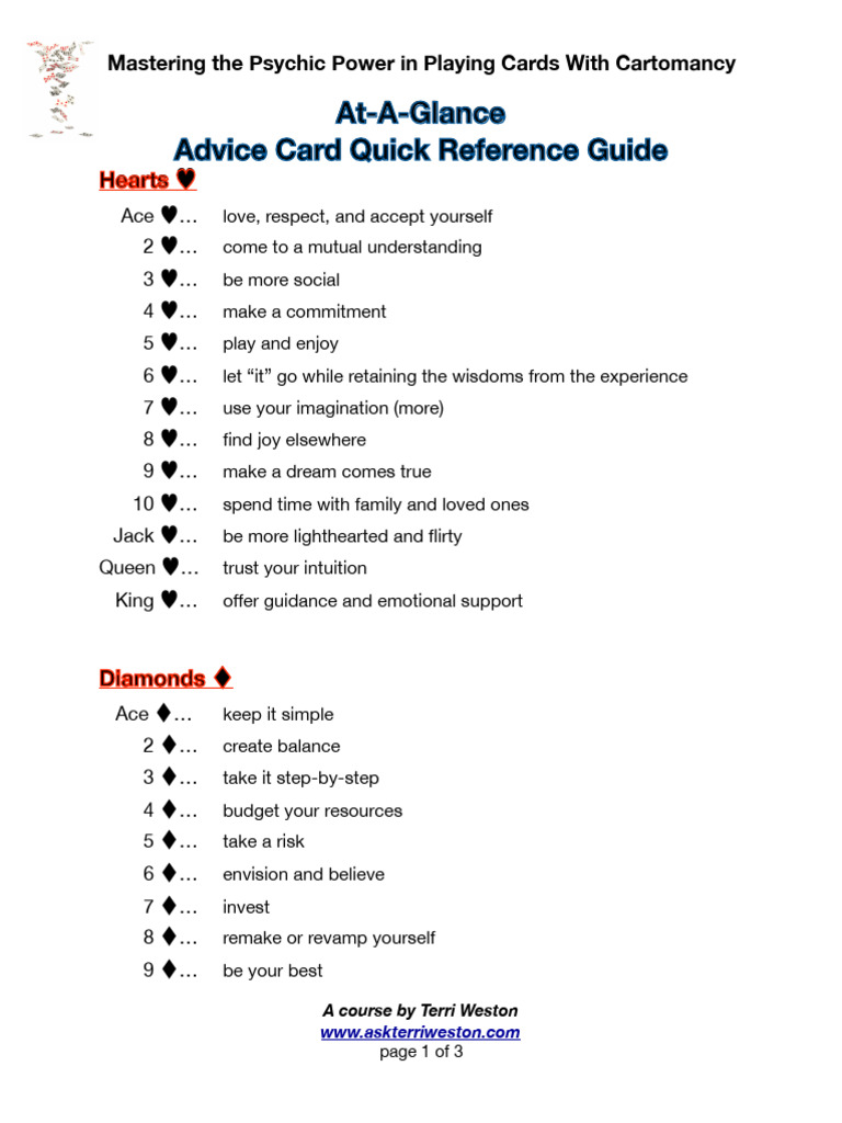 Cartomancy Card Meanings Guide | PDF | Social Psychology | Behavioural ...