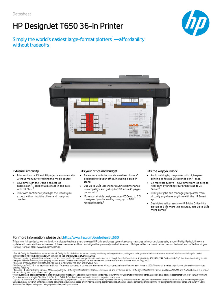 HP Designjet t650 5hb10ab19 Brosura - 611289a444633 | PDF | Printer (Computing) | Office Equipment
