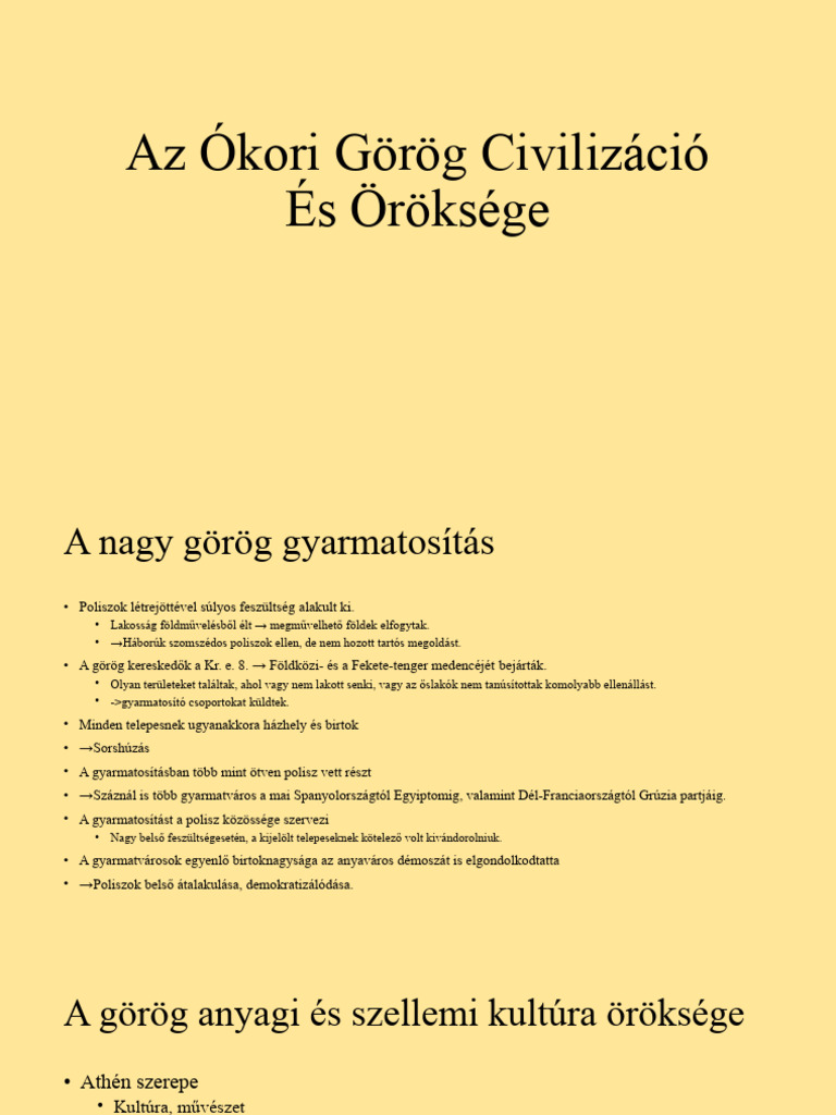 Az Ókori Görög Civilizáció És Öröksége | PDF