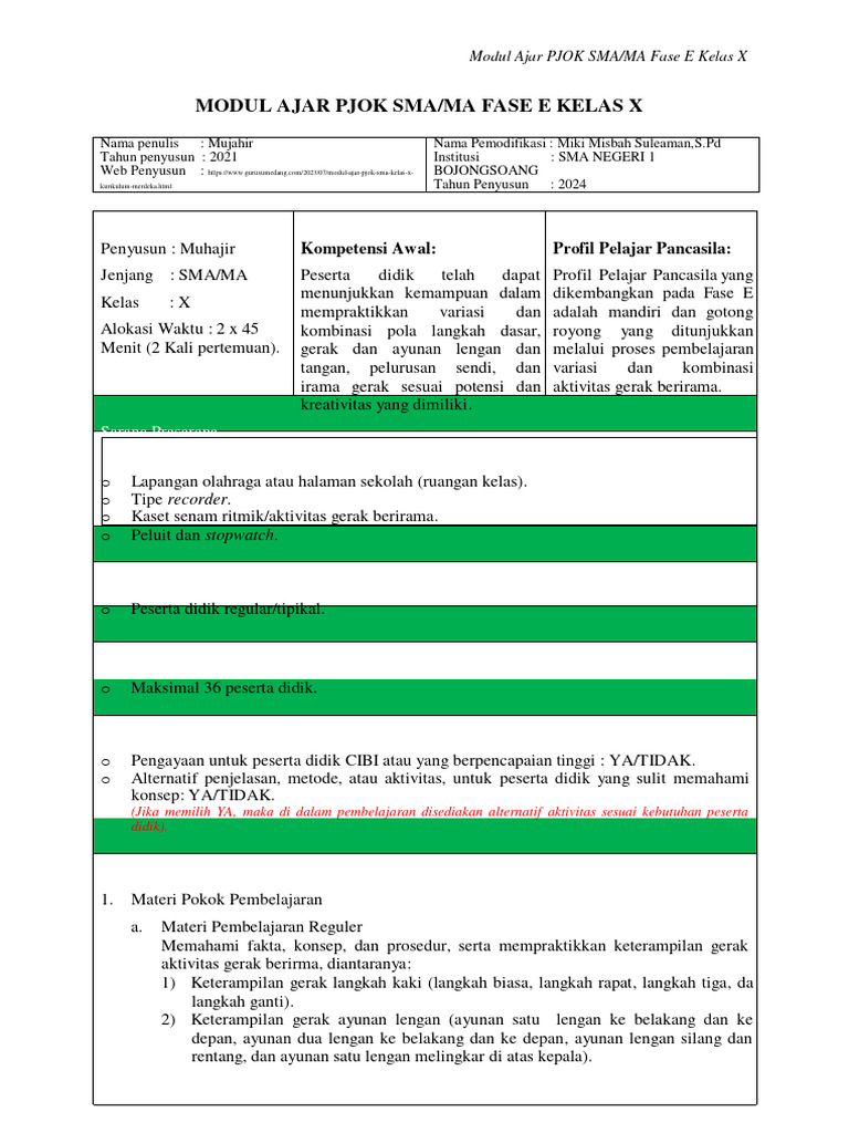 Modul Ajar Aktivitas Gerak Berirama Oke | PDF