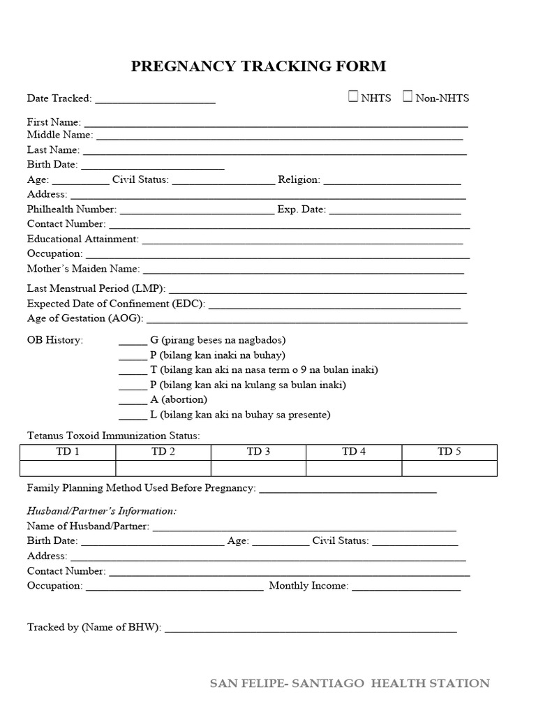 Pregnancy Tracking Form - A4 | PDF | Pregnancy | Medical Law