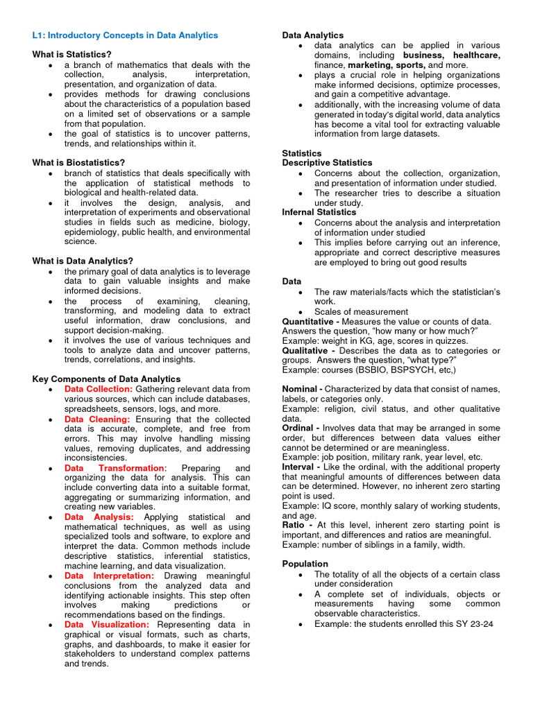 L1-INTRO-DATA-ANALYTICS | PDF | Statistics | Data Analysis