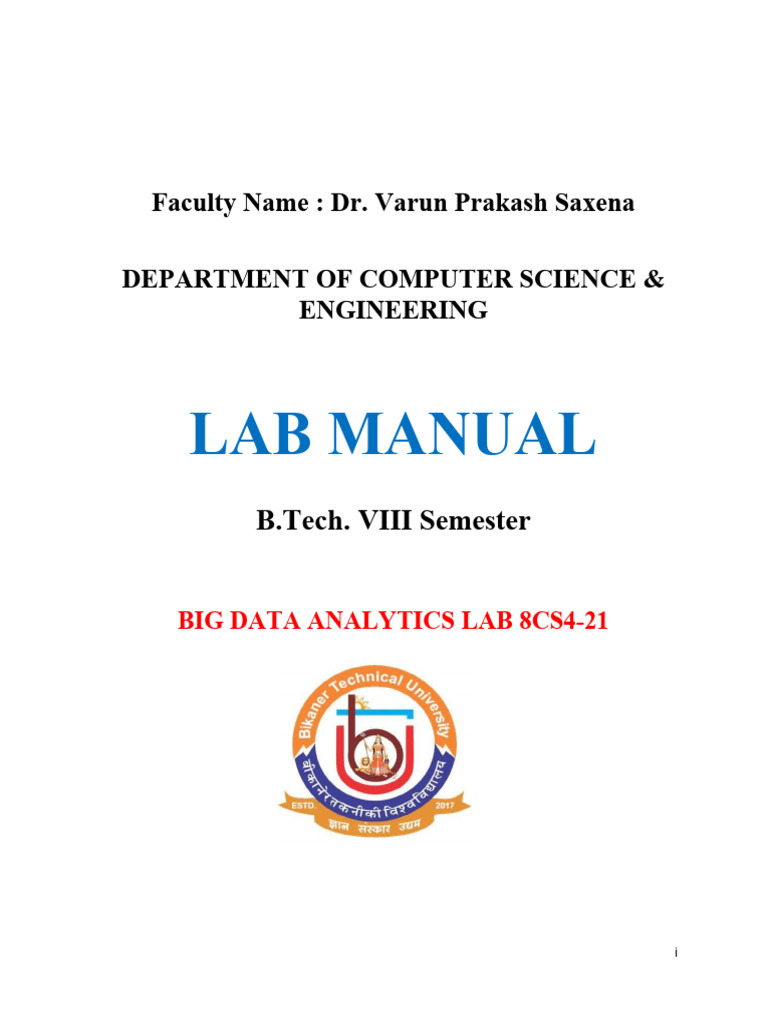 8CS4-21 BDA Lab - Dr. Varun P Saxena | PDF | Apache Hadoop | Map Reduce