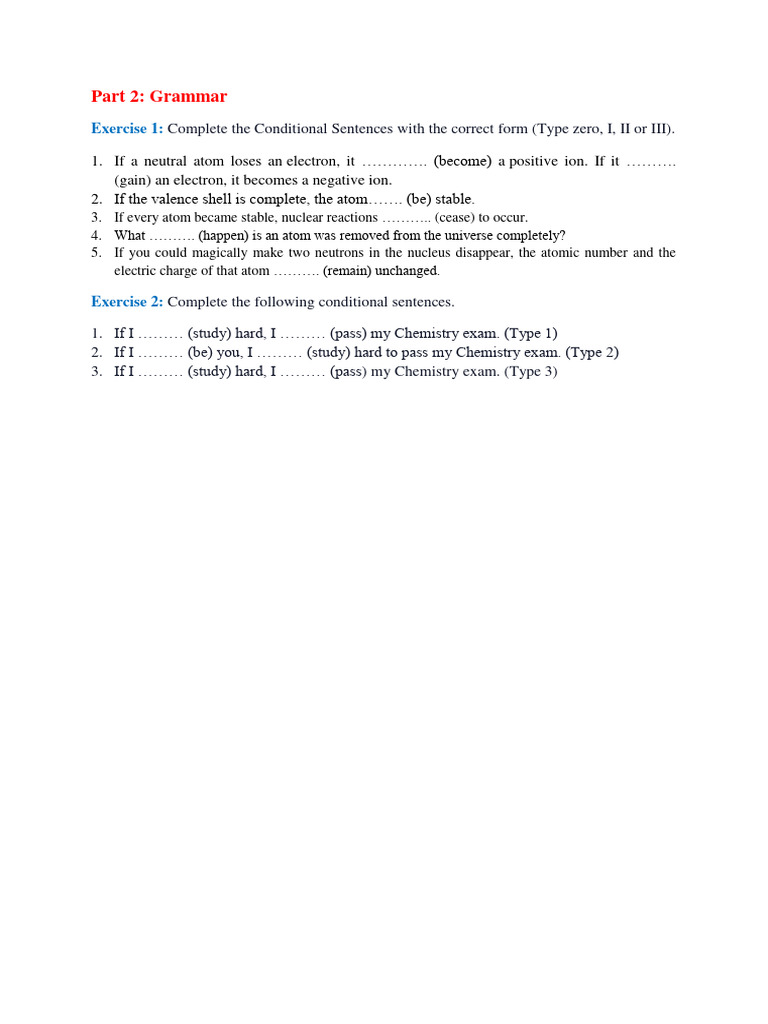 Chemistry Conditional Exercises | PDF