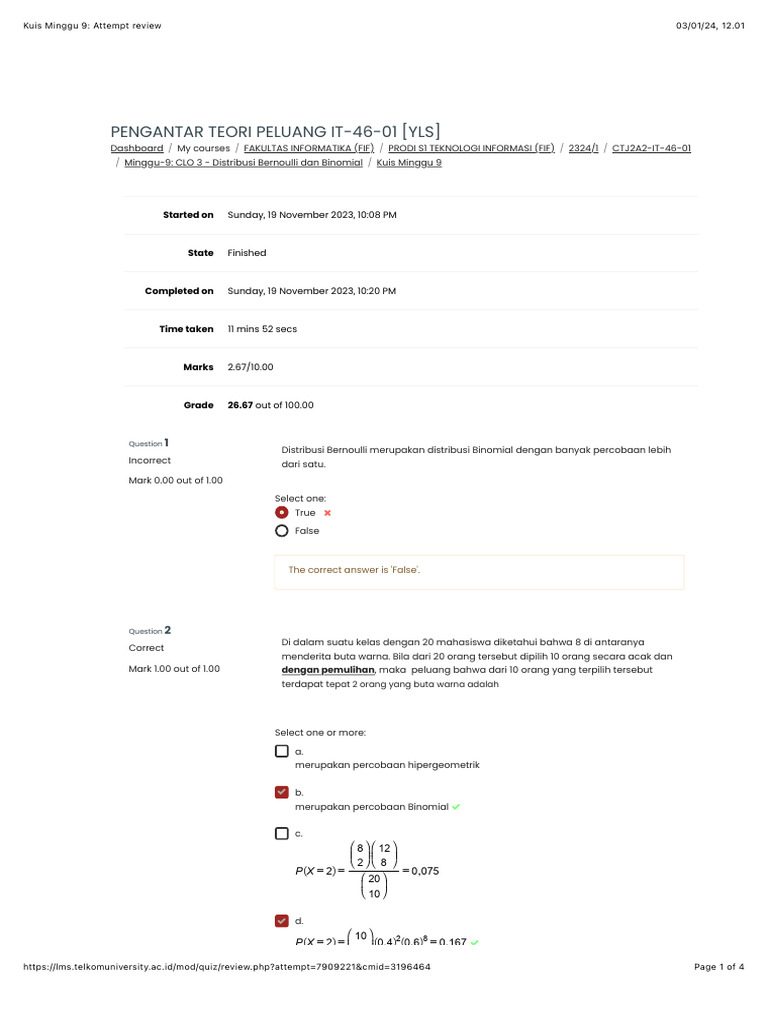 Kuis Minggu 9: Attempt Review | PDF