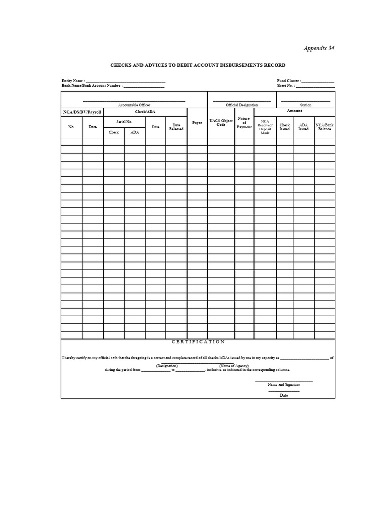 Debit Account Disbursement Record Template | PDF | Cheque | Financial ...