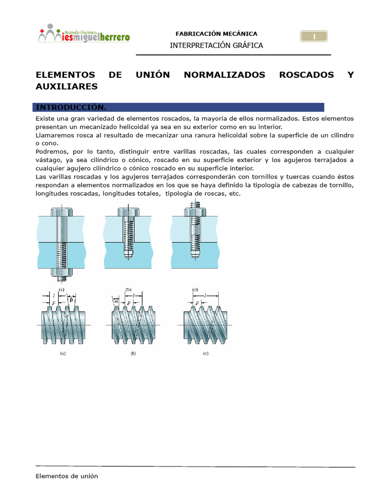 Elementos de Unión en Fabricación Mecánica | PDF | Tornillo | Tuerca ...