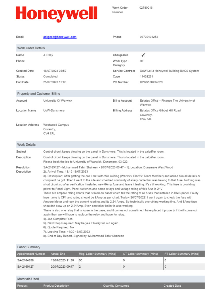 Work Order Details | PDF | Fuse (Electrical) | Electric Power