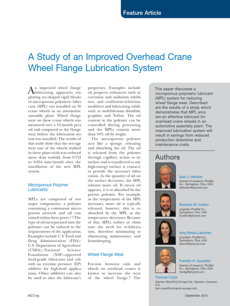 A Study of an Improved Overhead Crane Wheel Flange Lubrication system ...
