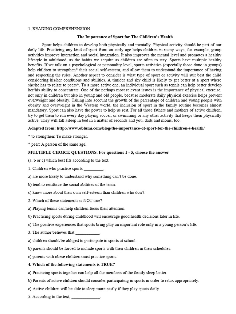 Reading Comprehension.. Sports - 1 | PDF | Sports | Obesity