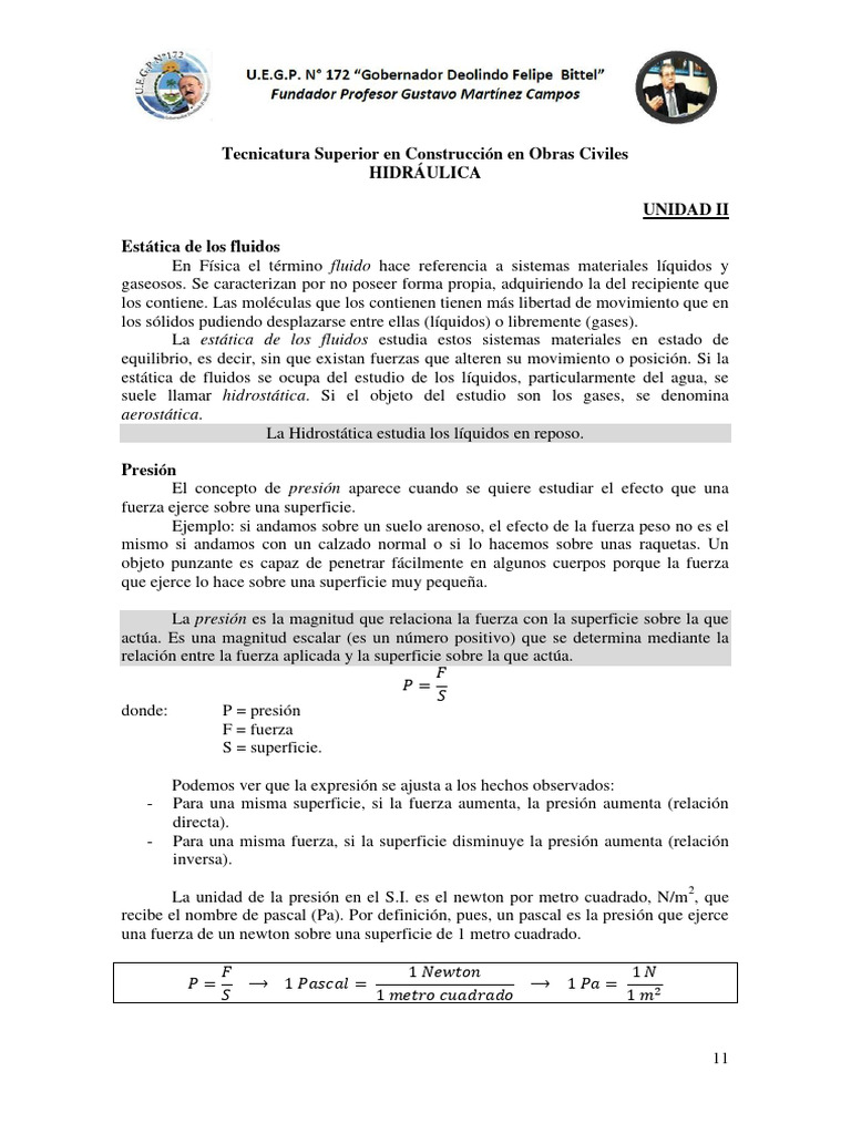 Unidad 2 Hidraulica-Tec.sup.Construccion | PDF | Presión | Medida de ...