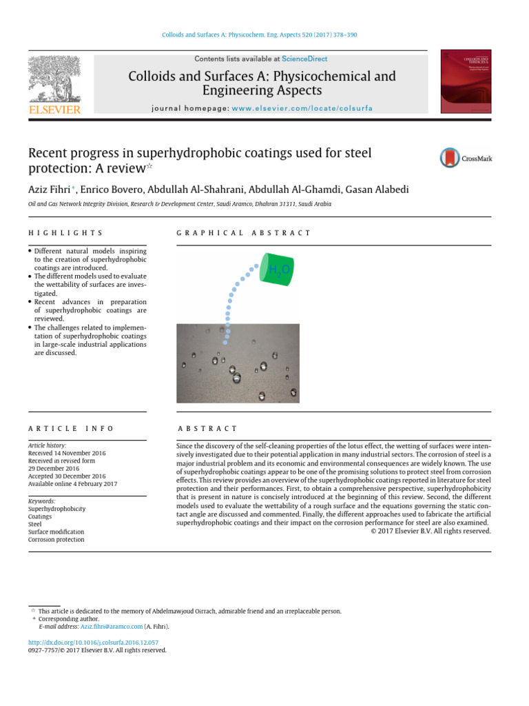 2017 - Recent Progress in Superhydrophobic Coatings Used For Steel Fihri2017 | PDF | Chemistry ...