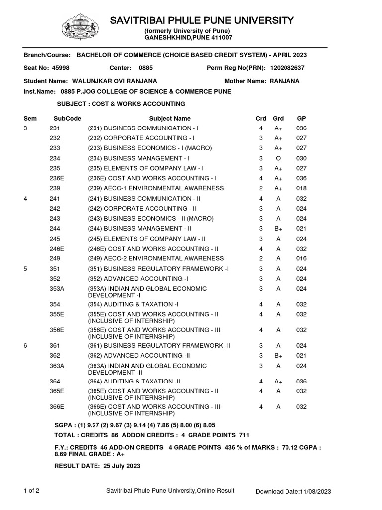 Marksheet Ty Bcom | PDF | Financial Services | Economies
