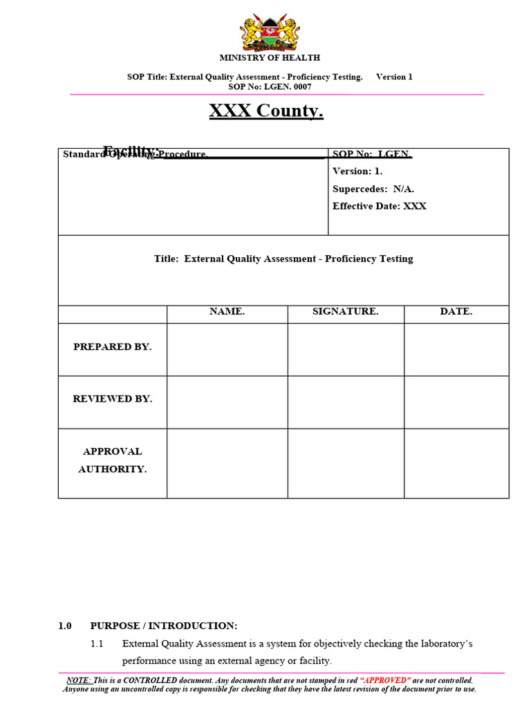 LGEN. 0007 - External Quality Assessment - Proficiency Testing | PDF ...