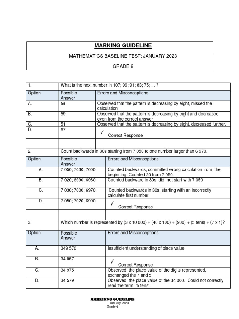 Grade 6 Mathematics Marking Guide | PDF | Numbers | Arithmetic