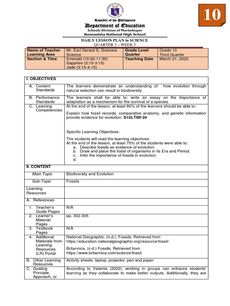 LP No. 1 Fossils - 1 | PDF | Fossil | Learning