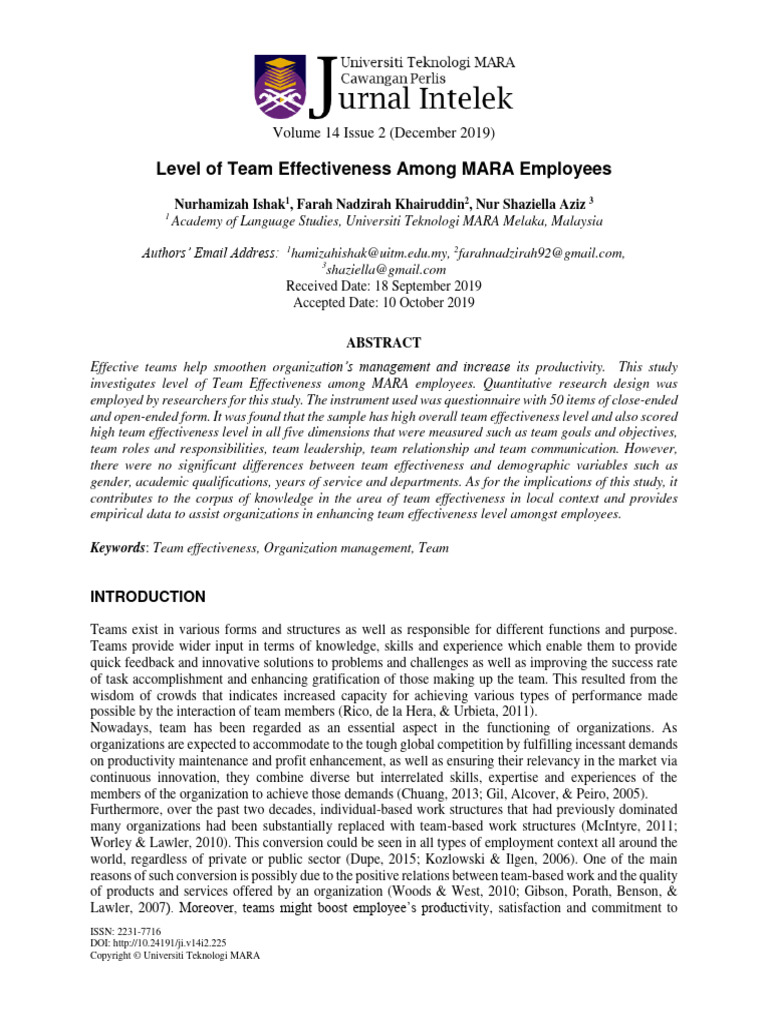 Team Effectiveness Among MARA Employees | PDF | Leadership | Statistics