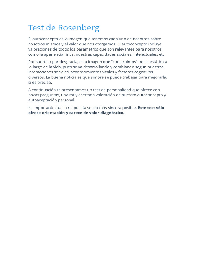 Test de Rosenberg | PDF | Relaciones personales, crianza y desarrollo ...