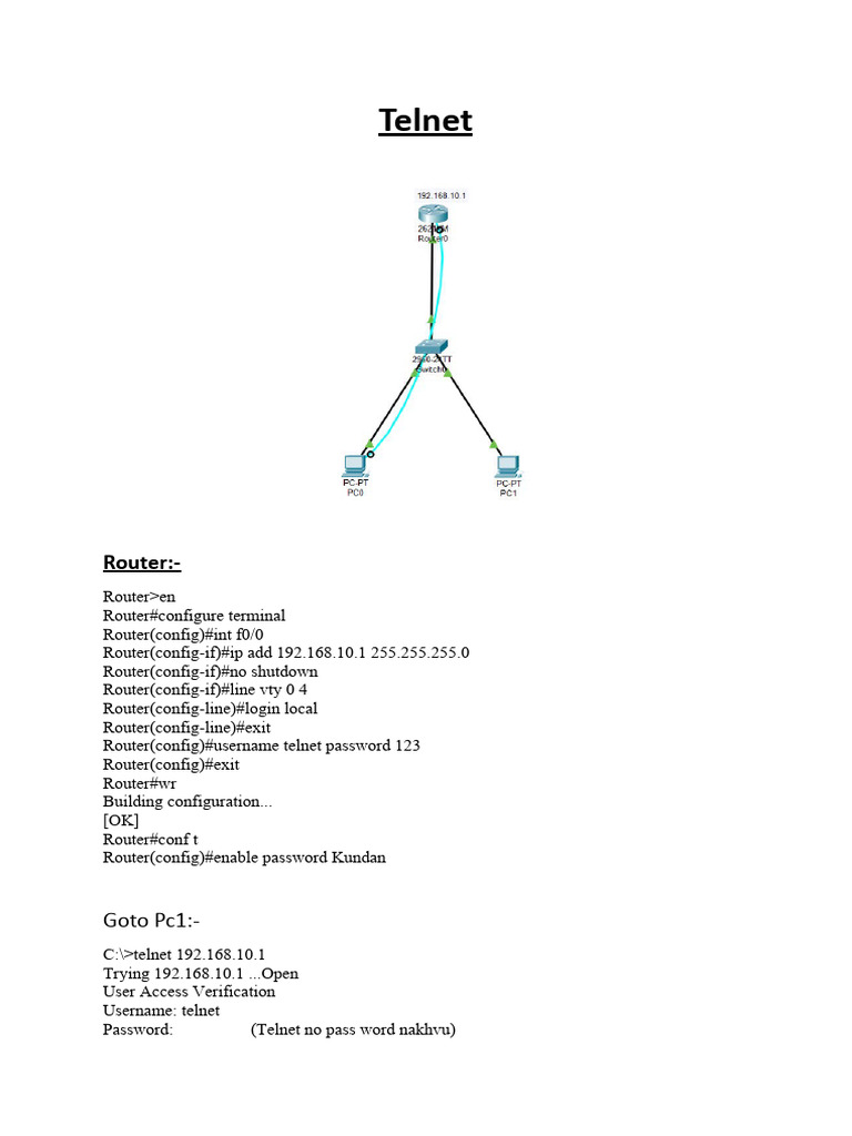 Configure Telnet on Cisco Router | PDF