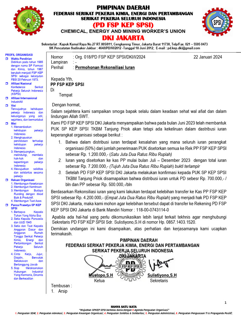 Rekonsiliasi Iuran PUK TKBM | PDF