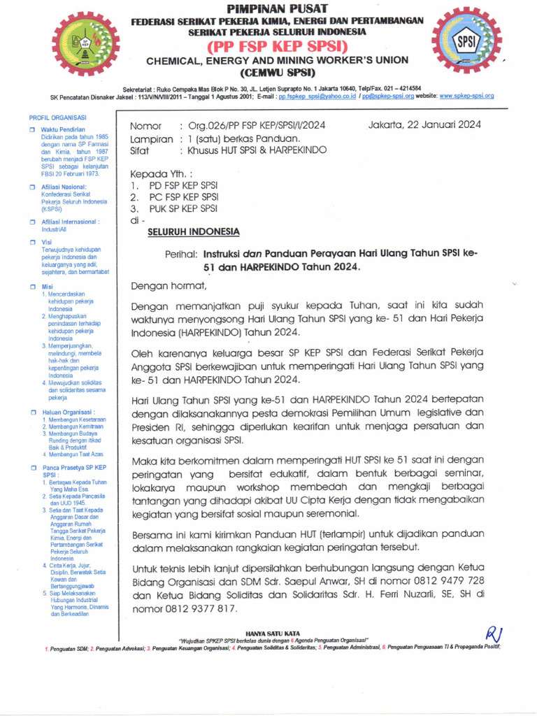 026 - Edaran HUT SPSI & HARPEKINDO | PDF
