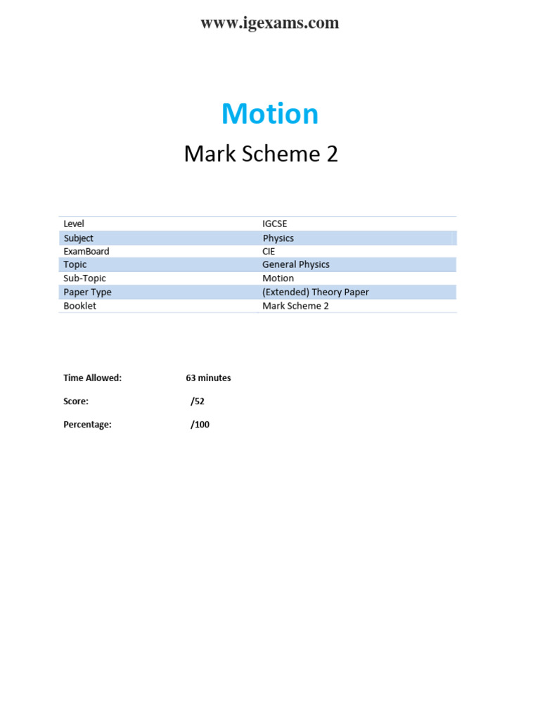 12.2 Motion CIE IGCSE Physics Ext Theory Ms | PDF | Force | Velocity