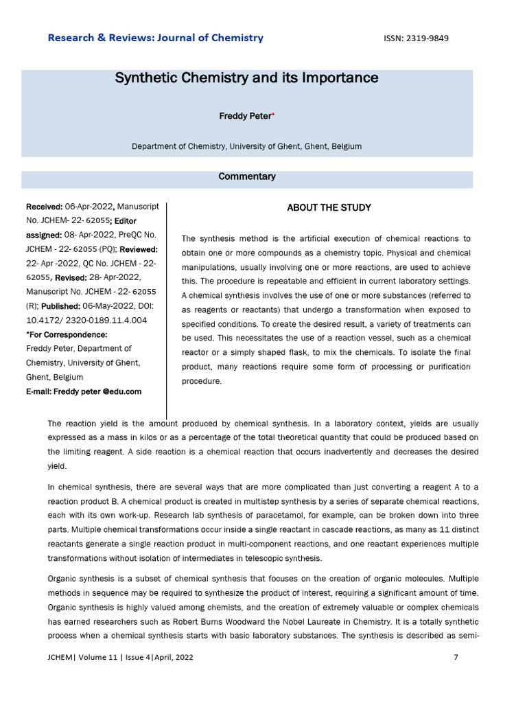Synthetic Chemistry and Its Importance | PDF | Chemical Synthesis ...