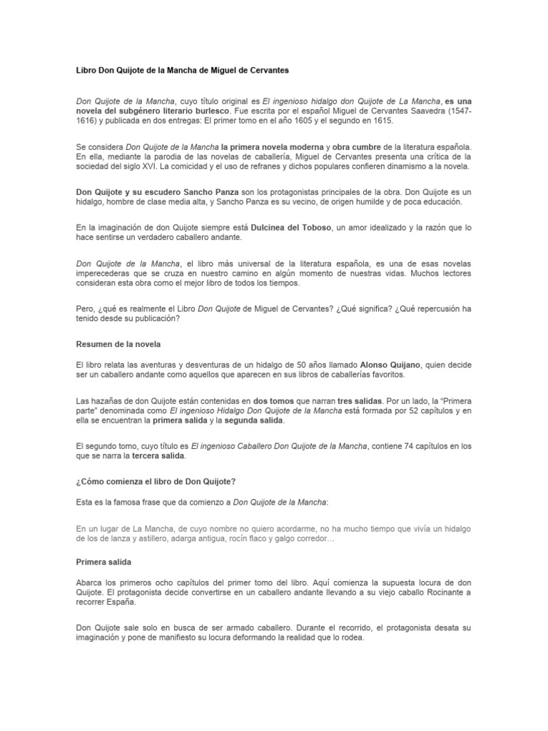 Análisis Literario de Don Quijote de La Mancha | Descargar gratis PDF ...