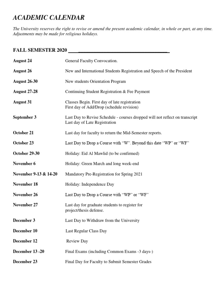 Calendar 2020-2021 - Final | PDF | Academic Term | Science