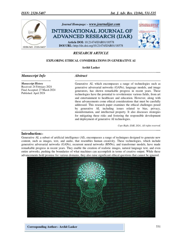 Exploring Ethical Considerations in Generative Ai | PDF | Artificial ...