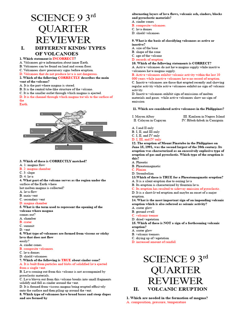 SCIENCE 9 3rd QUARTER REVIEWER VOLCANOES | PDF | Volcano | Types Of ...