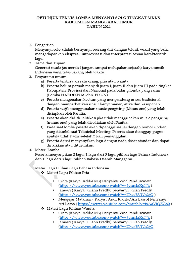 Juknis Lomba Menyanyi Solo PDF | PDF