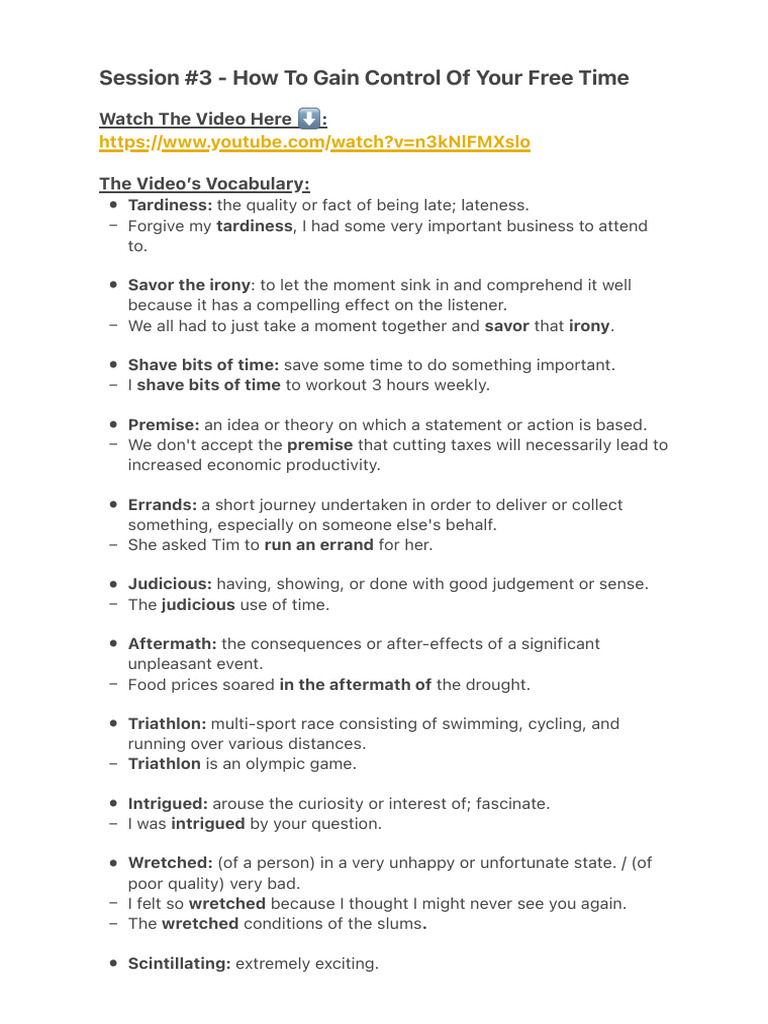 Session #3 - How To Gain Control of Your Free Time | PDF | Career & Growth