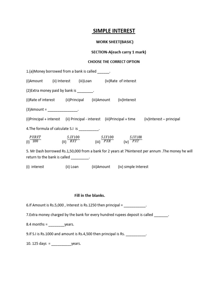 Simple Interest Worksheet Guide | PDF | Interest | Banks