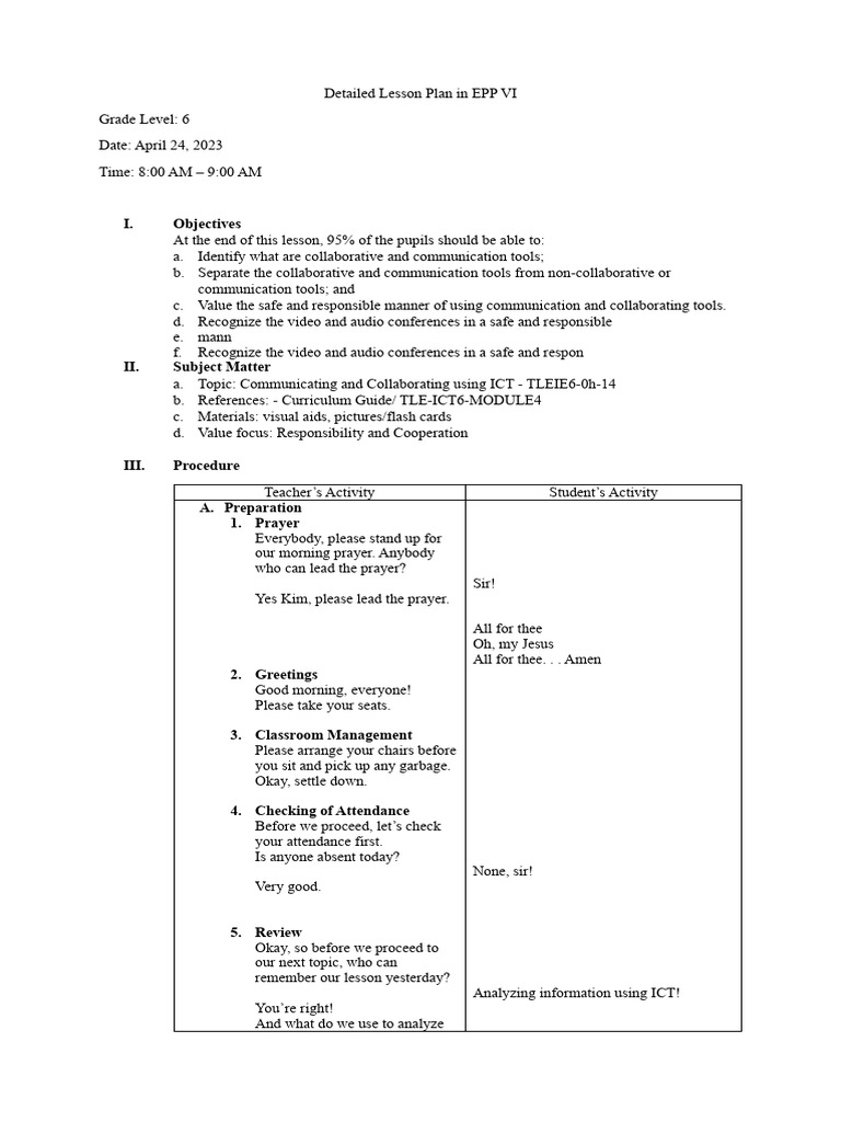 Detailed Lesson Plan in EPP | PDF | Instant Messaging | Videotelephony