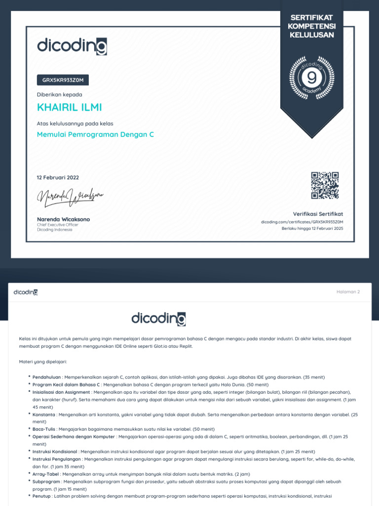Sertifikat Pemrograman C untuk Pemula | PDF
