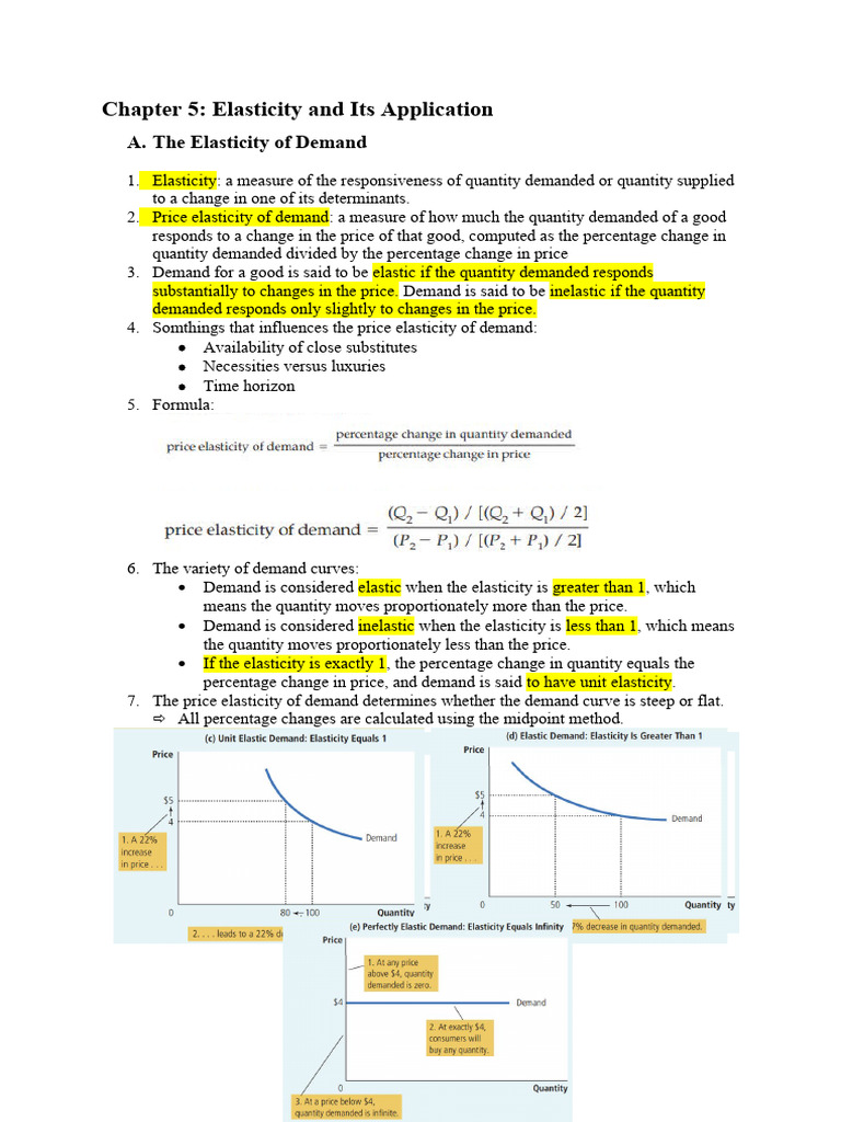 Summary CH 5 Elasticity and Its Application | PDF | Price Elasticity Of Demand | Demand