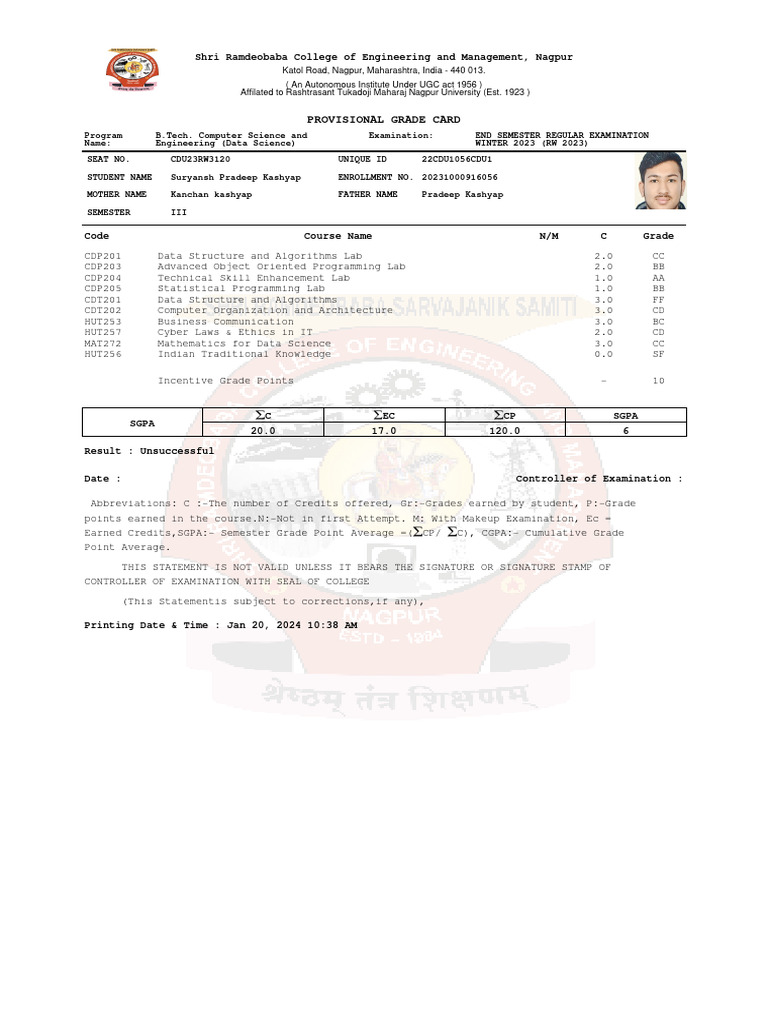 1 - Suryansh - Kashyap-Marksheet-Pointer-WINTER 2023-2024-01-20 - 10-37-45 | Download Free PDF ...