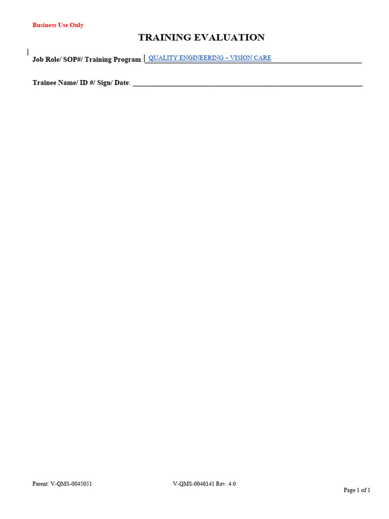Training Evaluation QE Vision Care | PDF