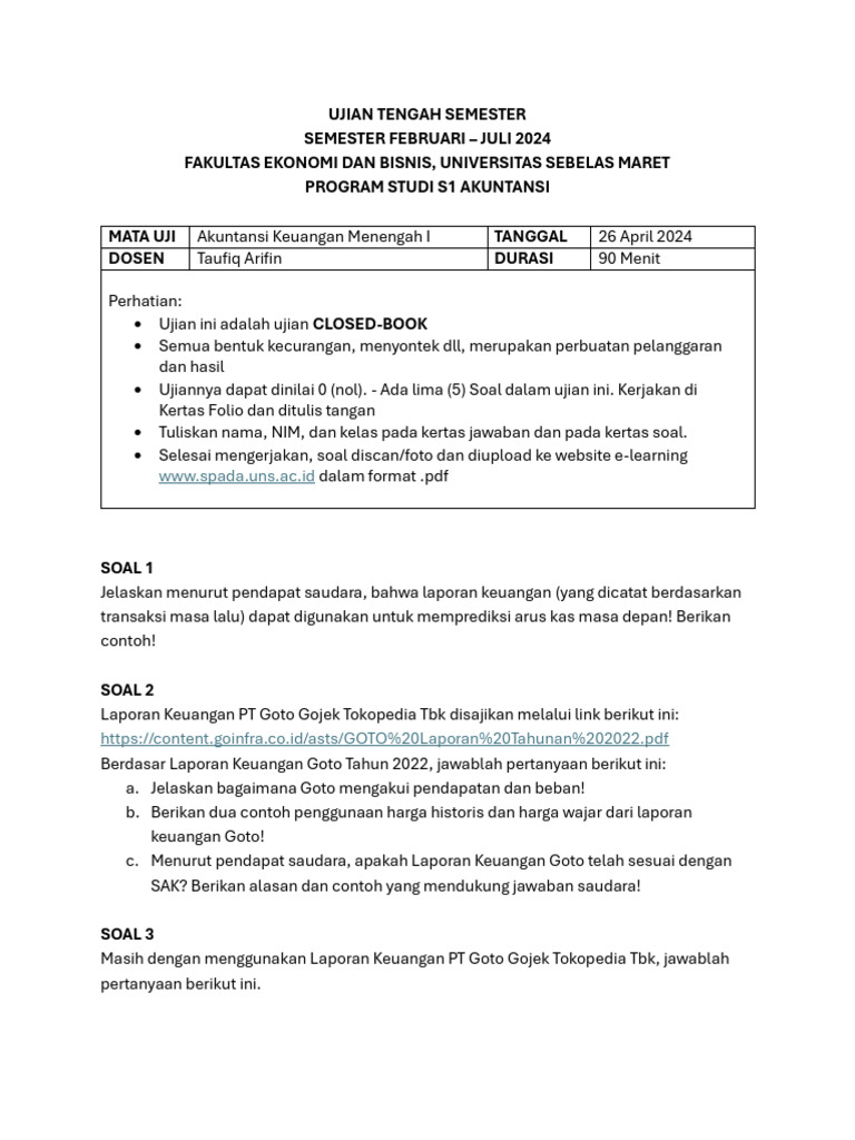 UTS - AKM1 - Feb 2024 | PDF | Pengelolaan Keuangan & Uang