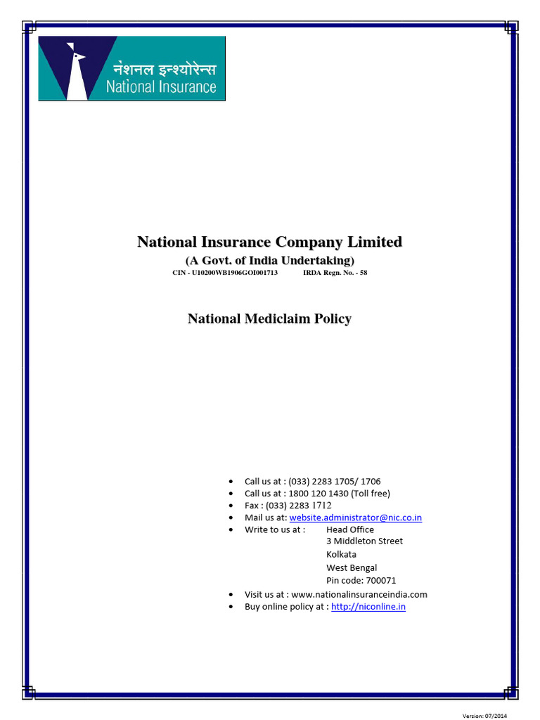 National Mediclaim Policy | PDF | Hospital | Insurance