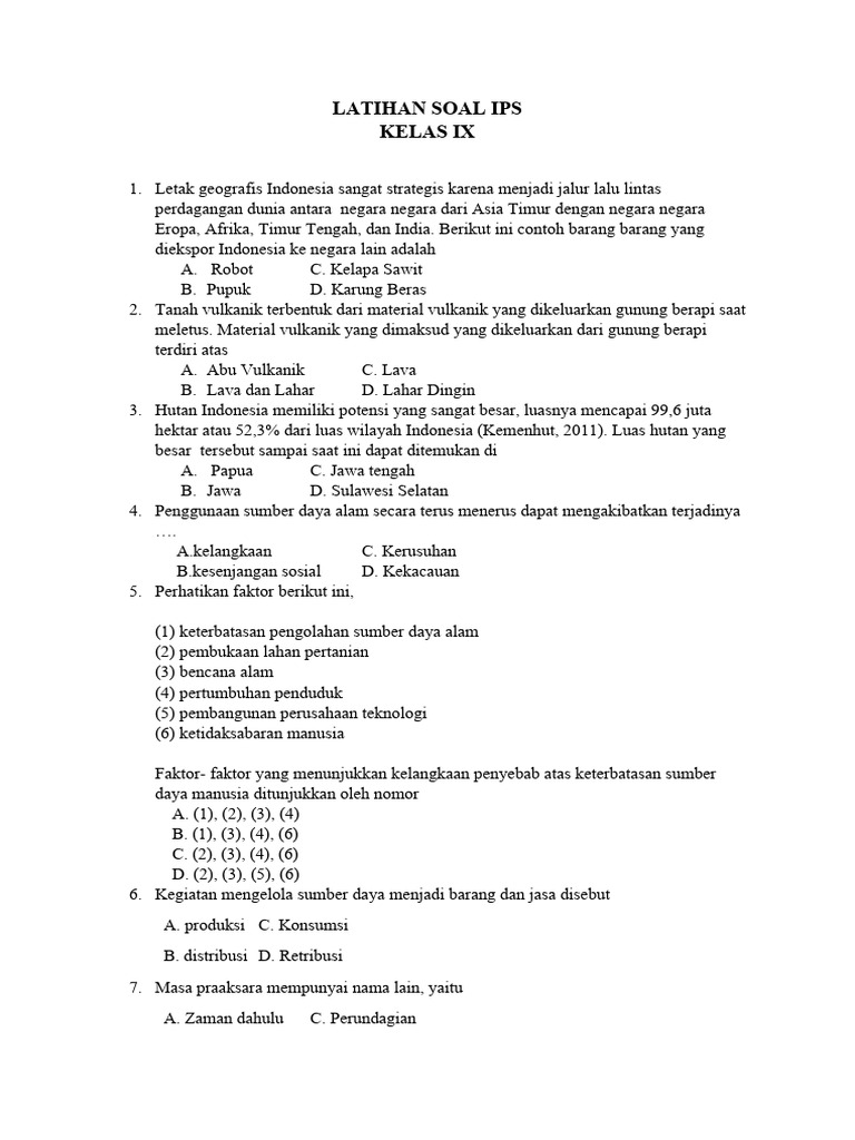 Latihan Soal Ips Kelas Ix | PDF