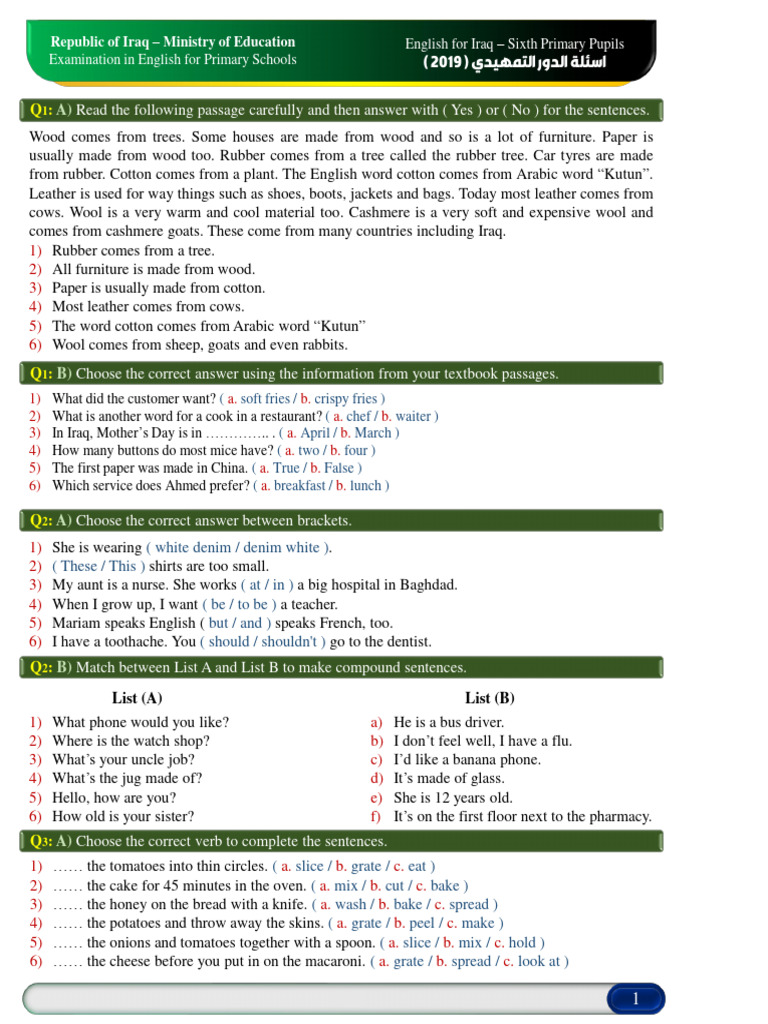 English Questions for Sixth Grade Unit 2 | PDF | Goat | Computer Keyboard