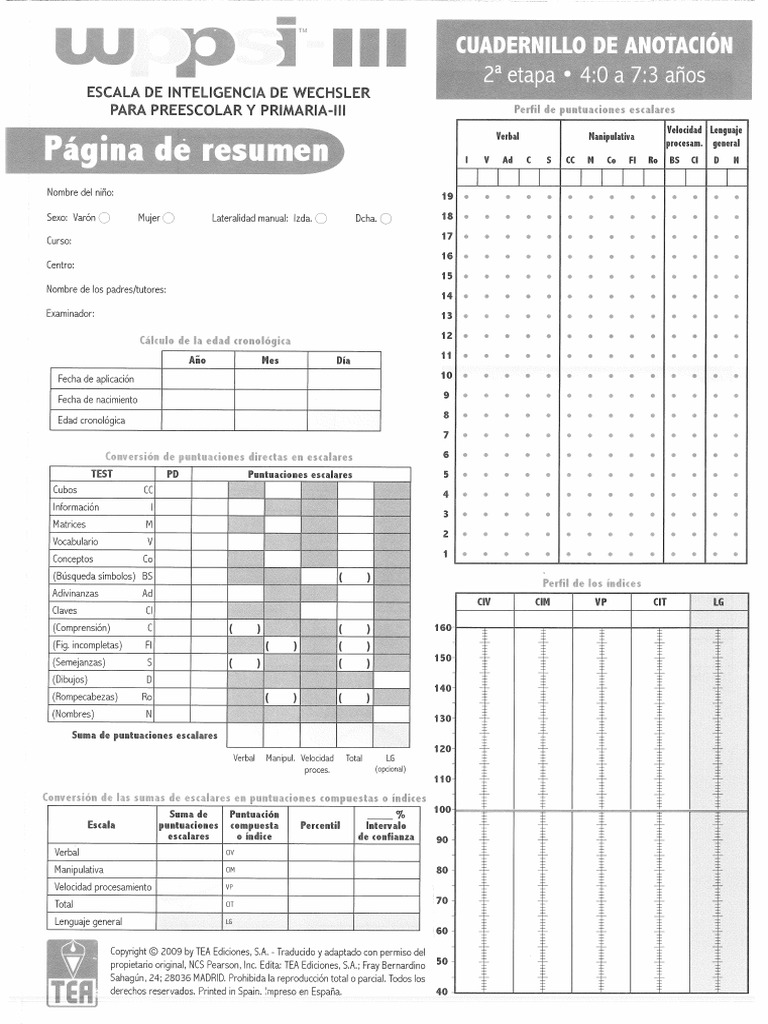 Protocolo Wppsi 2º Etapa | PDF