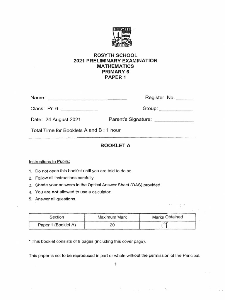 P6 Maths Prelim 2021 Rosyth Exam Papers | PDF