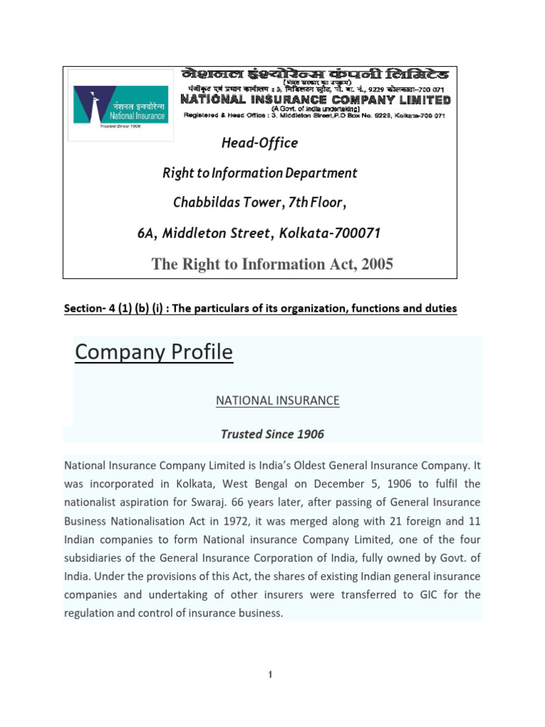 Section 4 (1) (B) (I) - The Particulars of Its Organization, Functions ...