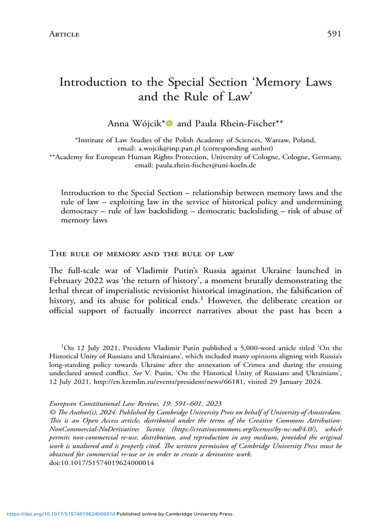 Introduction To The Special Section Memory Laws and The Rule of Law | PDF | Democracy ...