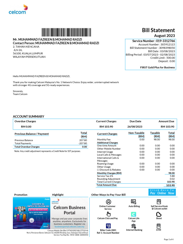 Celcom Aug | PDF | Fee | Payments