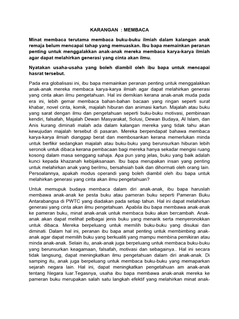 KARANGAN BM 3 - AMALAN MEMBACA | PDF