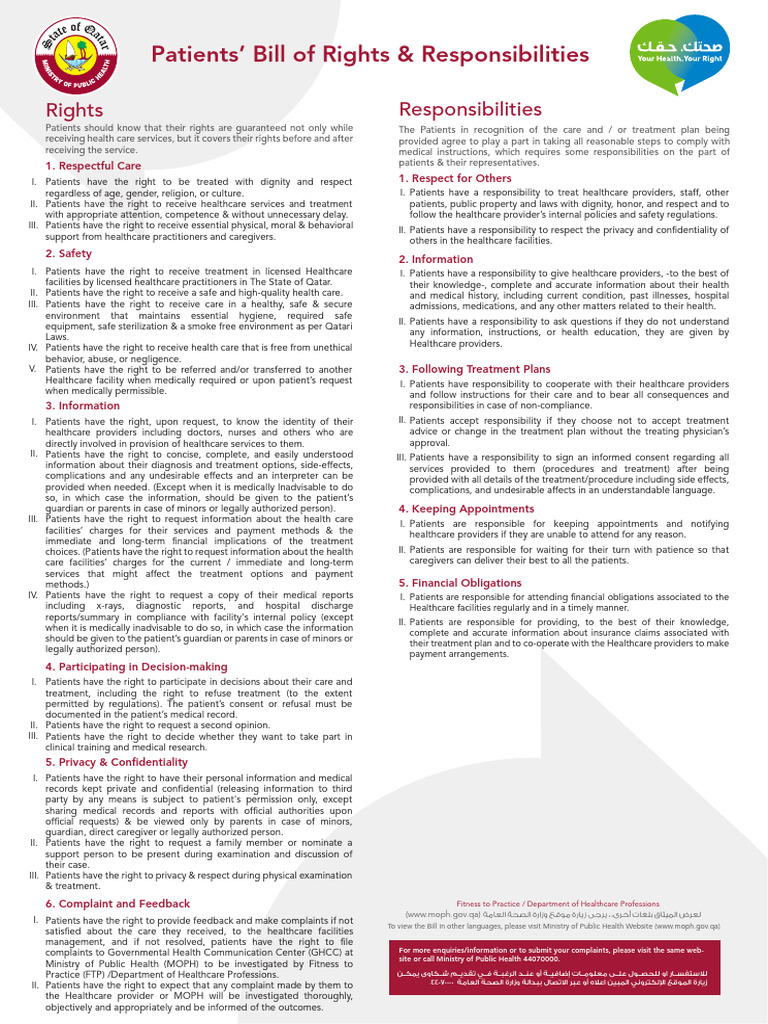 Patients' Bill of Rights and Responsibilities | Download Free PDF ...